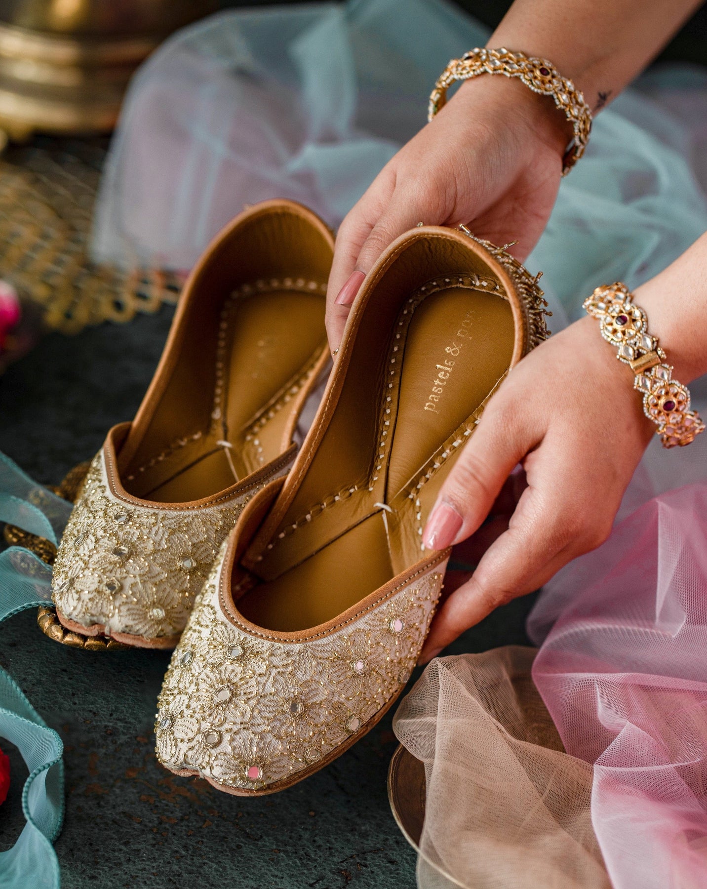 Buy Punjabi Juttis for Girls | Designer Jutti - Pastels & Pop
