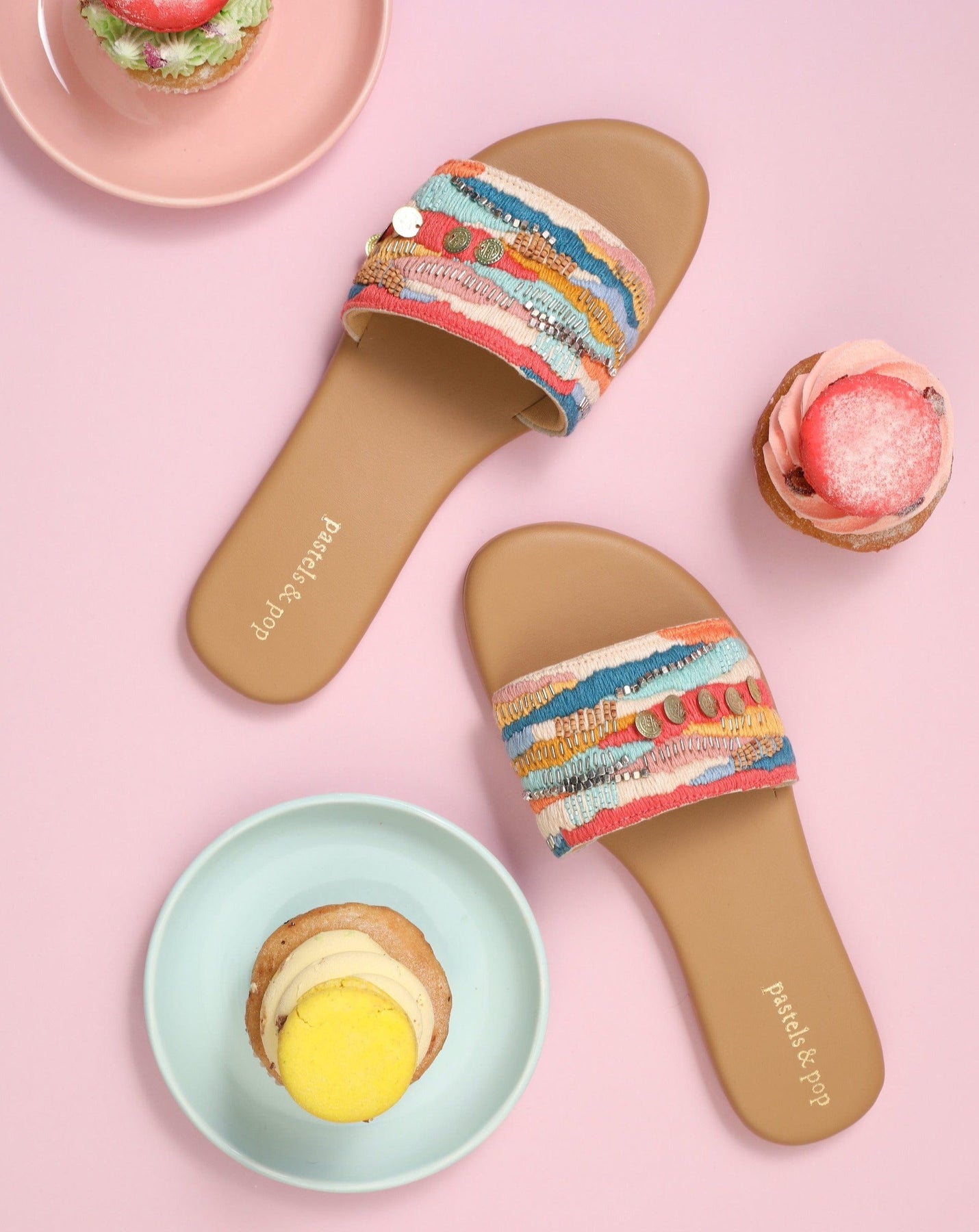 Designer Flat Sandals for Women - Pastels & Pop